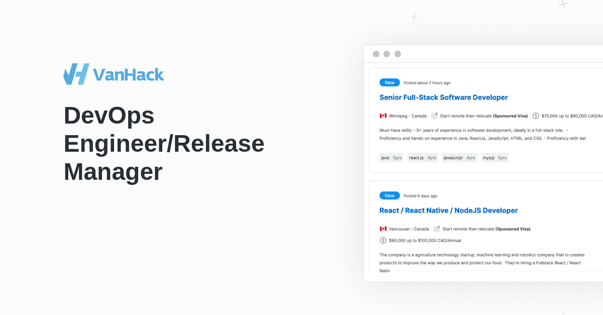 DevOps Engineer/Release Manager - VanHack
